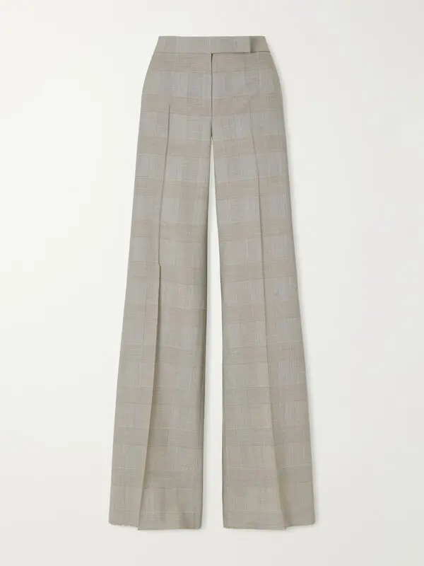 Max Mara Logo-print Checked Wool Wide-leg Pants - Gray