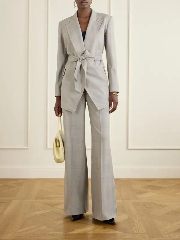 Max Mara Logo-print Checked Wool Wide-leg Pants