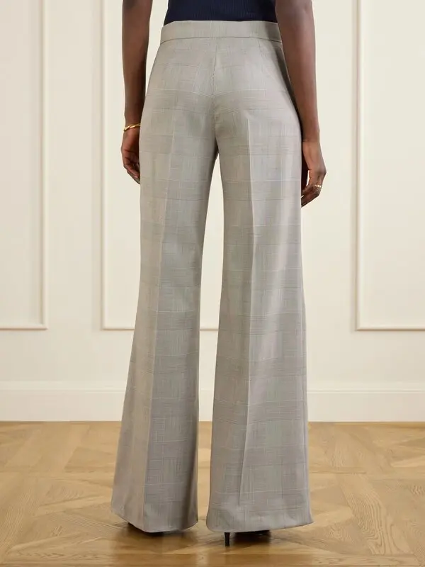 Max Mara Logo-print Checked Wool Wide-leg Pants