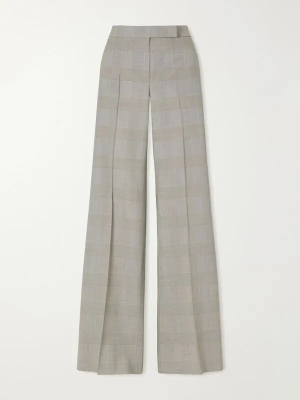 Max Mara Checked Wool Wide-leg Pants - Gray