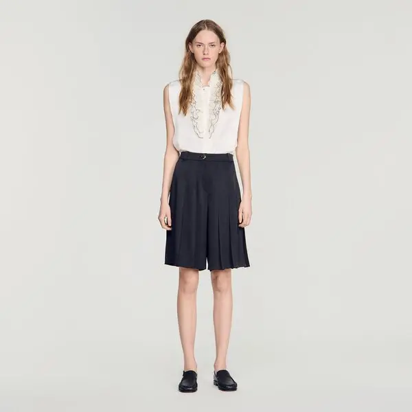 Sandro Long High-waisted Pleated Shorts