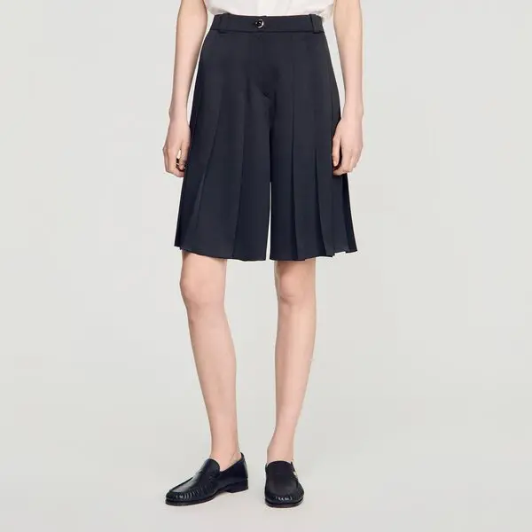 Sandro Long High-waisted Pleated Shorts