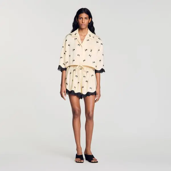 Sandro Cropped Floral Embroidered Shirt