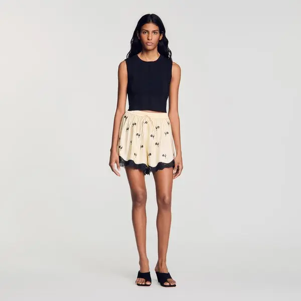 Sandro Embroidered Floral Shorts