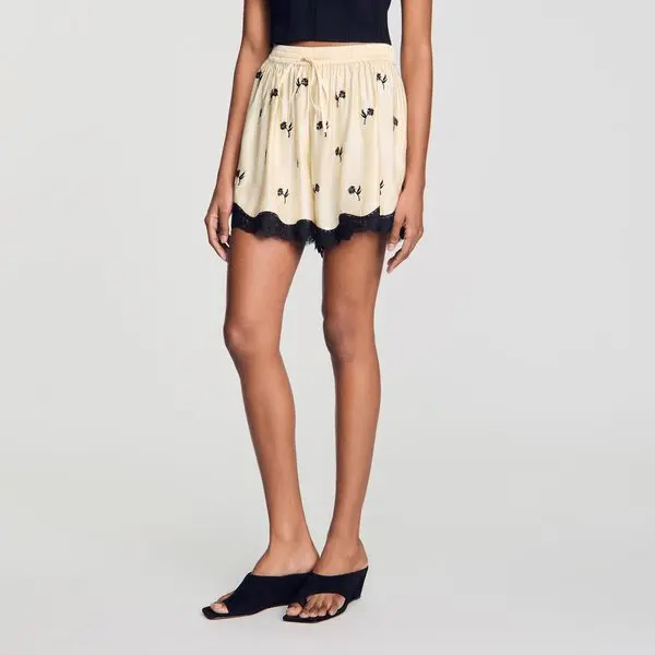 Sandro Embroidered Floral Shorts