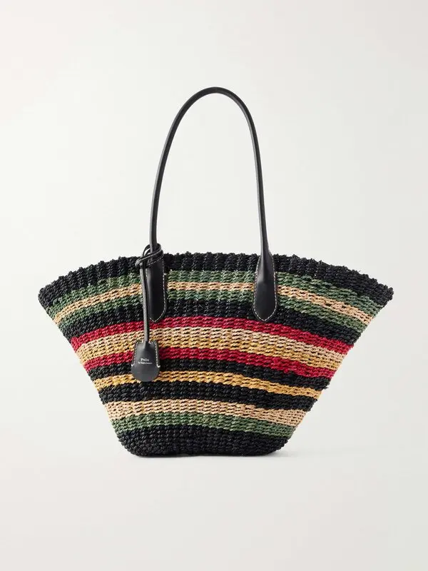 Polo Ralph Lauren Bellport Medium Leather-trimmed Raffia Tote - Black