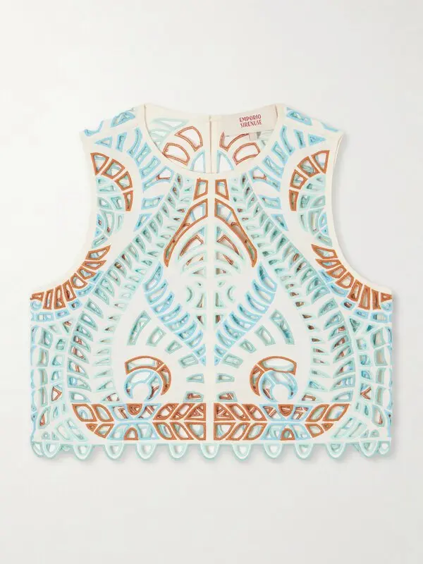 EMPORIO SIRENUSE Ada Brisé Mare Broderie Anglaise Top - Neutrals
