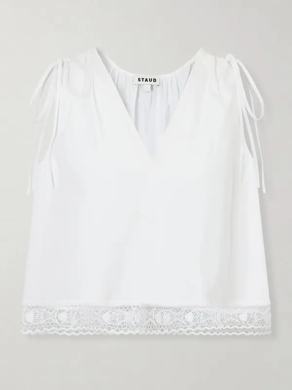 Staud Elena Lace-trimmed Cotton-blend Tank
