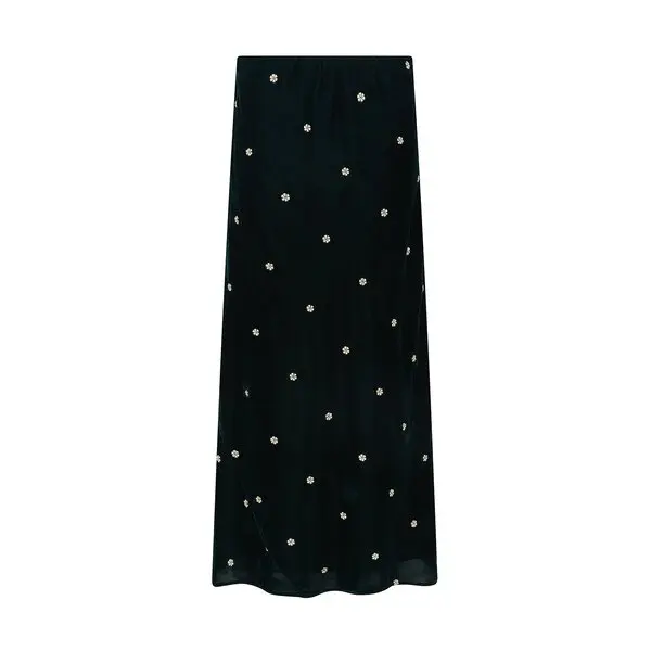 ROSE & NANCY Mila Velvet Embroidered Skirt - Green