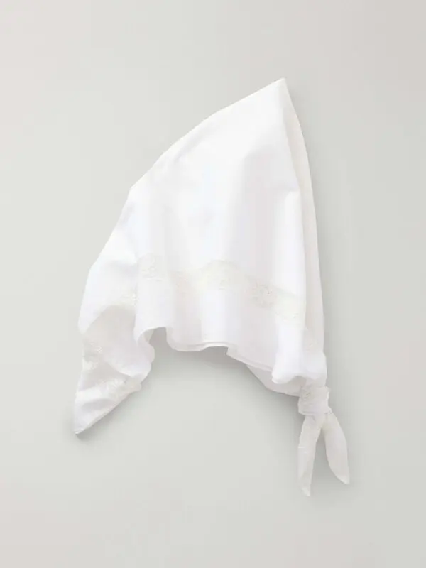 Staud Adolfo Sunny Lace-trimmed Cotton Headscarf - Cream