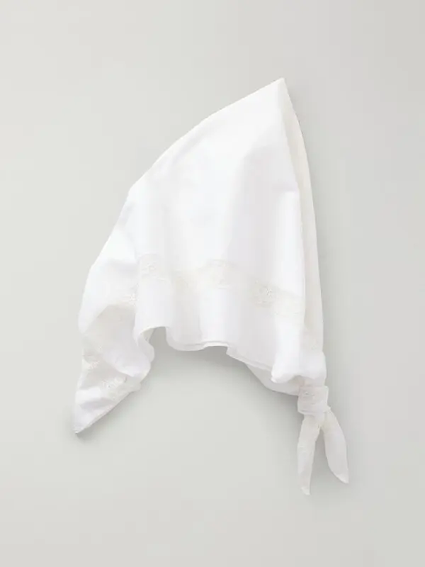 Staud Adolfo Sunny Lace-trimmed Cotton Headscarf - Neutrals