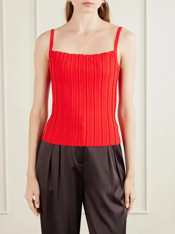 Staud Skye Ribbed Jersey Tank - Red