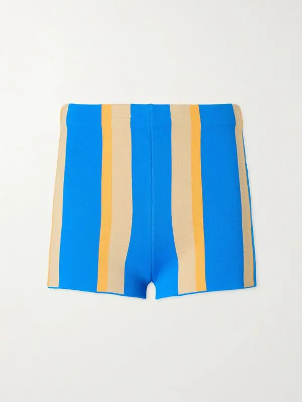 Staud Da Adolfo Mare Striped-printed Cotton-jersey Shorts - Blue