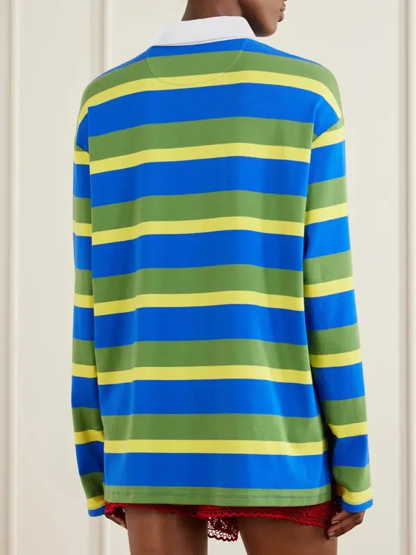 Staud Adolfo Gavin Striped Cotton-blend Polo Shirt