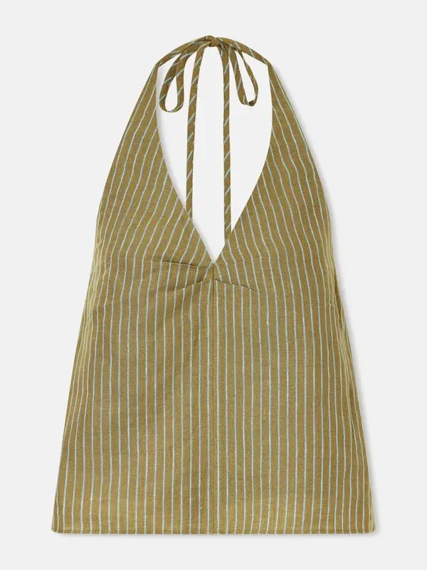 Staud Corso Striped Linen Halterneck Top - Green