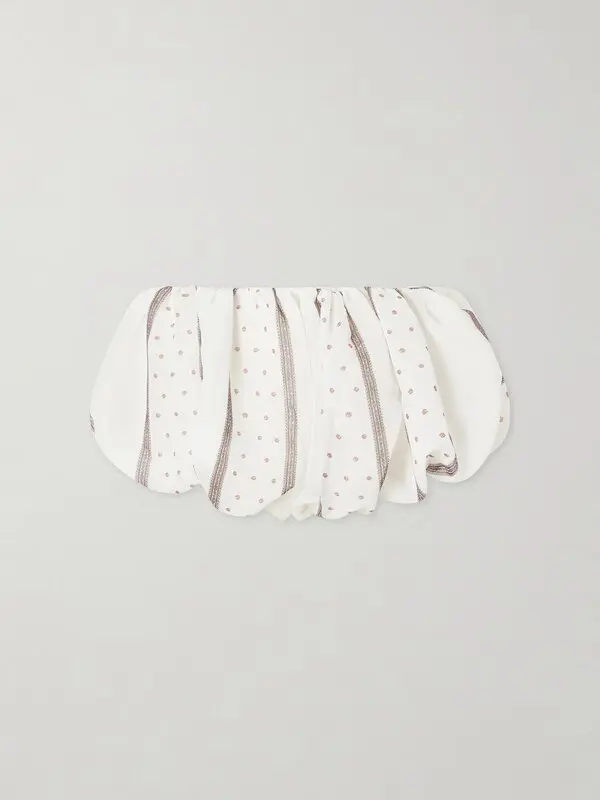 LIBEROWE Gathered Polka Dot Silk Chiffon Shorts - White