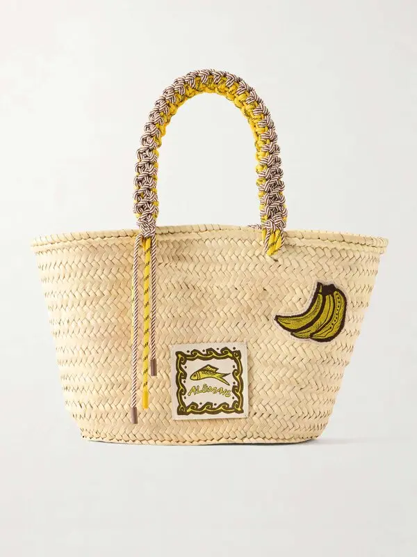 ALEMAIS Woven Raffia Effect Bucket Bag With Appliqué Detail - Neutral