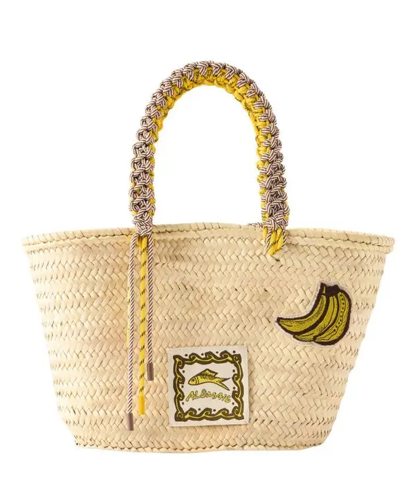 ALEMAIS Mona Logo-appliquéd Woven Raffia-effect Bucket Bag - Neutrals