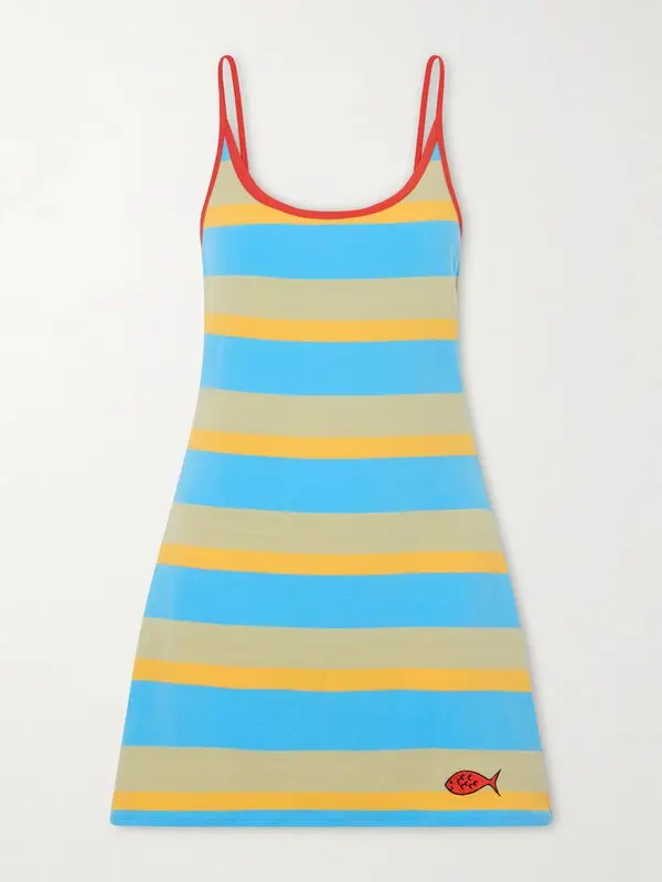 Staud Da Adolfo Vespa Striped Logo-embroidered Cotton-blend Dress - Multi