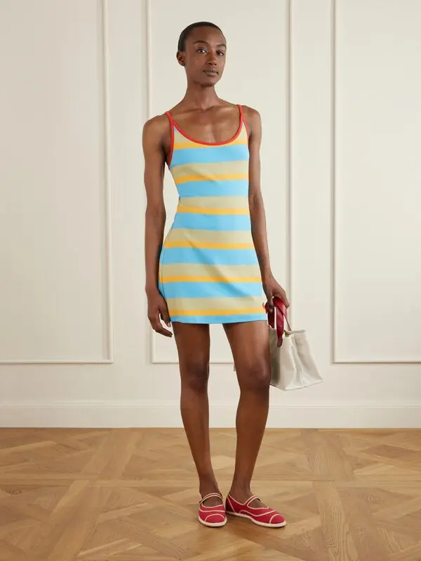 Staud Da Adolfo Vespa Striped Cotton-blend Mini Dress