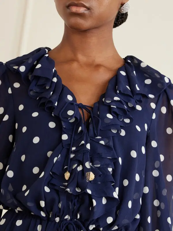 SELF-PORTRAIT Tiered Ruffled Polka Dot Georgette Midi Dress - Blue