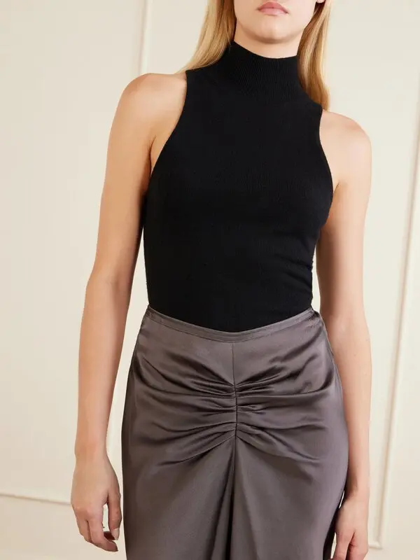 Victoria Beckham Ruched Satin Midi Skirt - Gray