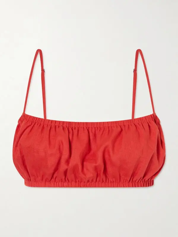 Staud Fiore Linen Cropped Top