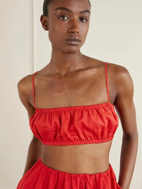 Staud Fiore Linen Cropped Top