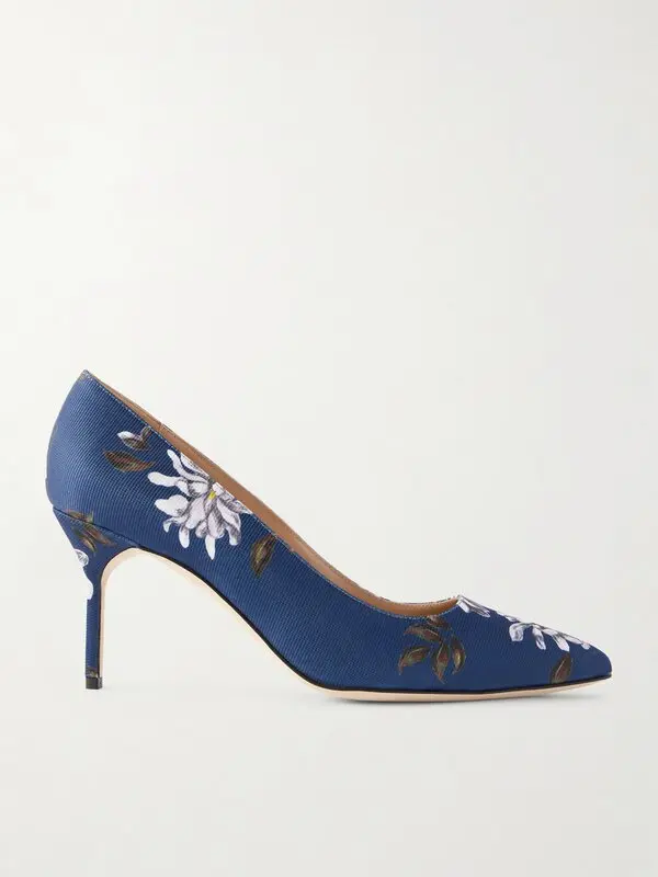 Manolo Blahnik Floral-print Woven Pumps - Blue