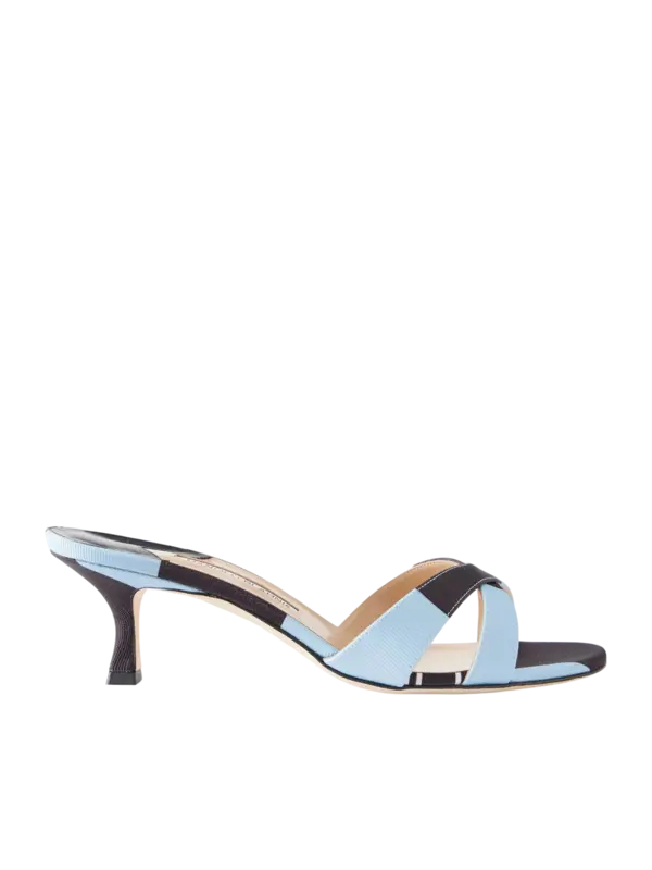 Manolo Blahnik X Emilia Wickstead Striped Grosgrain Mules - Navy