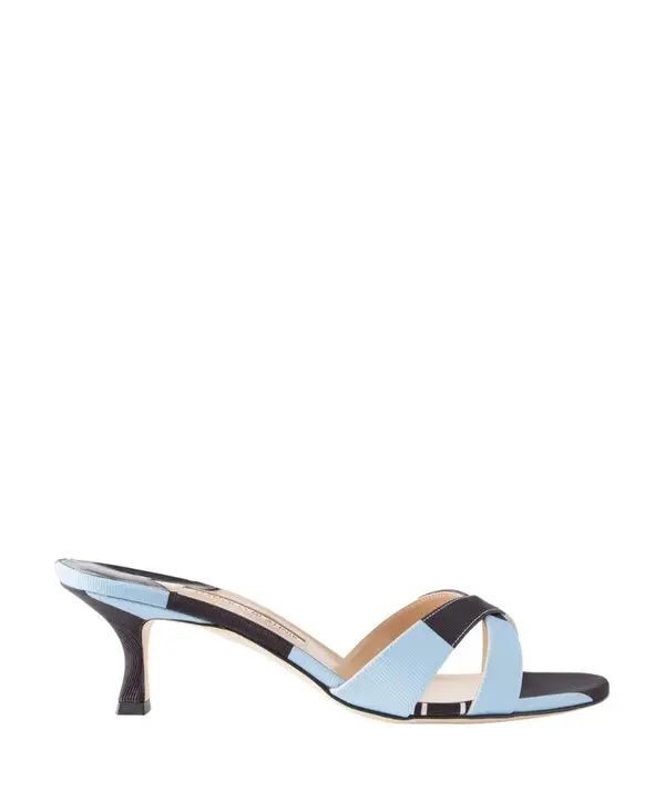 Manolo Blahnik X Emilia Wickstead Striped Grosgrain Mules - Navy