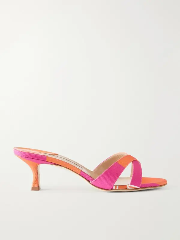 Manolo Blahnik Emilia Wickstead Callamu 50 Striped Grosgrain Mules - Pink
