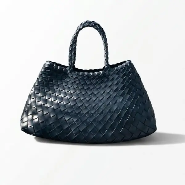 RIMINI Woven Vegan Leather Tote 'elisabetta' Blue - Brown