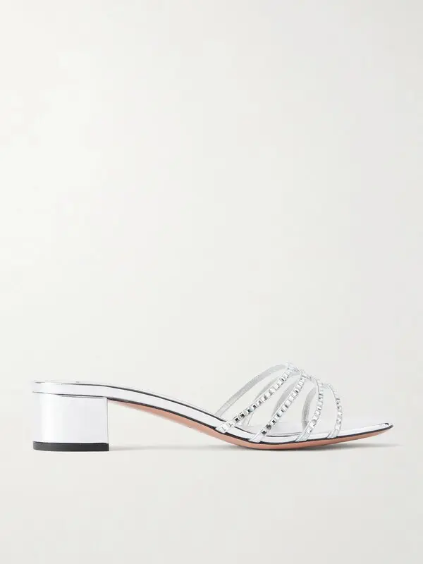 AQUAZZURA Sensation 35 Embellished Metallic Leather Mule - Silver