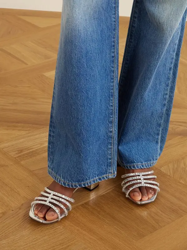 AQUAZZURA Sensation 35 Embellished Metallic Leather Mule - Silver