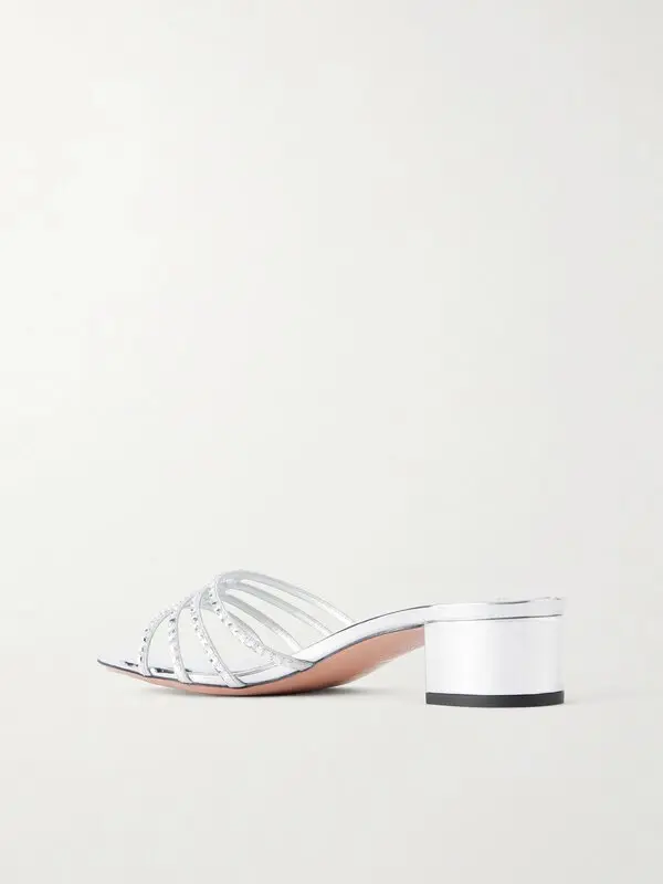 AQUAZZURA Sensation 35 Embellished Metallic Leather Mule - Silver