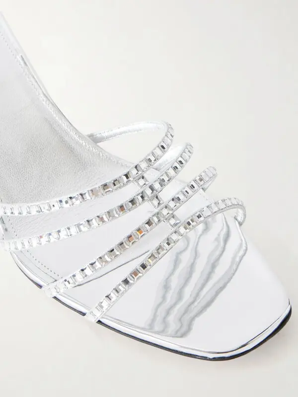 AQUAZZURA Sensation 35 Embellished Metallic Leather Mule - Silver