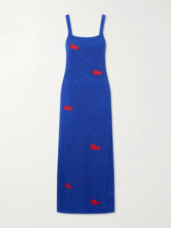 Staud Da Adolfo Pietro Crocheted Embroidered Midi Dress