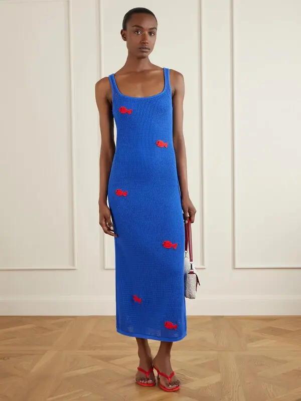 Staud Da Adolfo Pietro Crocheted Embroidered Midi Dress