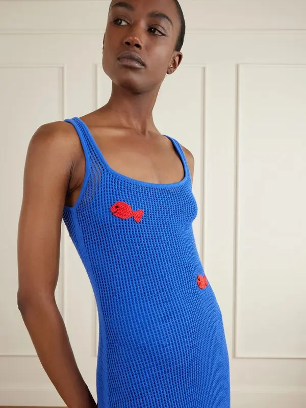 Staud Da Adolfo Pietro Crocheted Embroidered Midi Dress