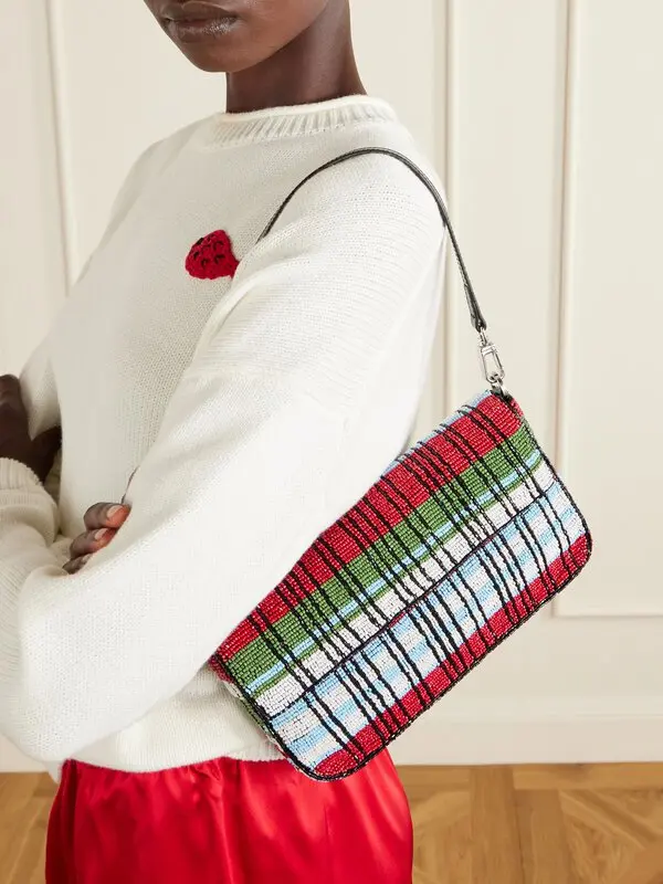 Staud Adolfo Timmy Beaded Shoulder Bag - Red