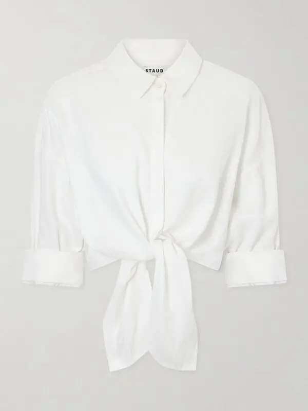 Staud Lisa Knotted Linen Shirt - White