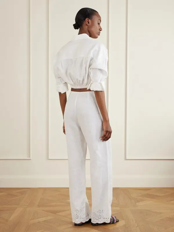 Staud Oscar Embroidered Linen Straight-leg Pants