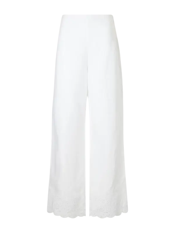 Staud Oscar Embroidered Linen Straight-leg Pants - White