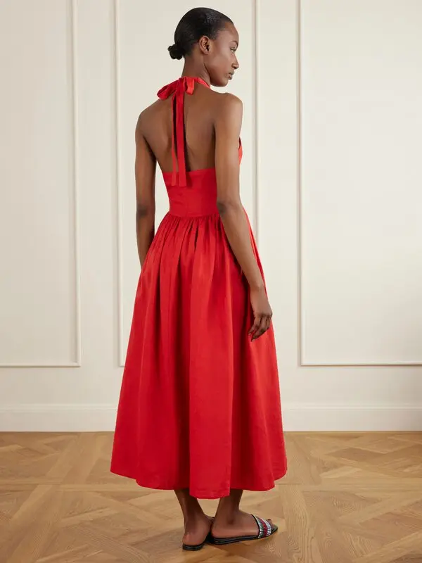 Staud Grazia Linen Midi Dress