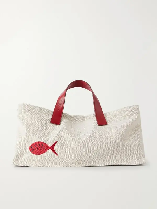 Staud Adolfo Port Logo Embroidered Canvas Tote - White