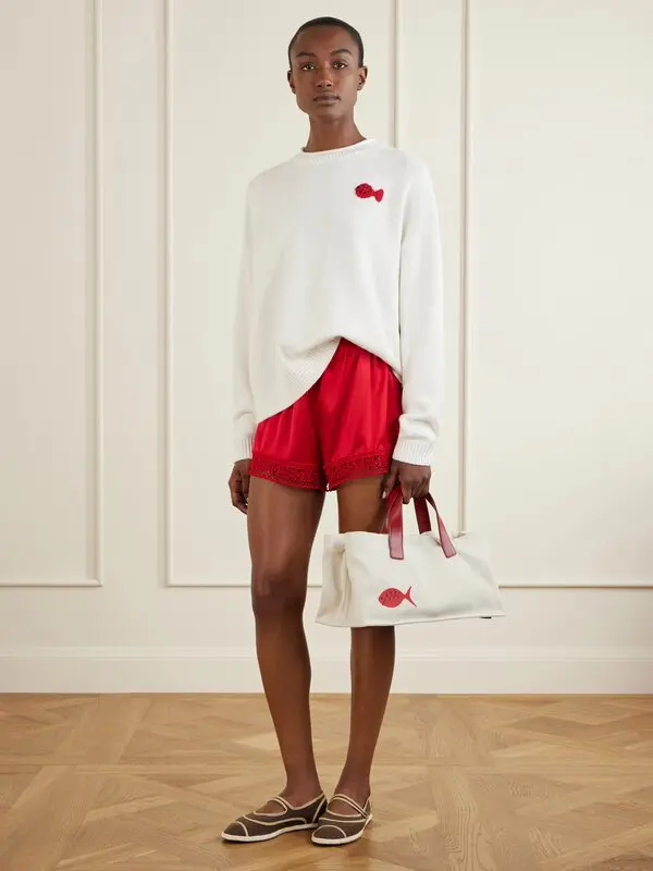 Staud Adolfo Port Logo Embroidered Canvas Tote