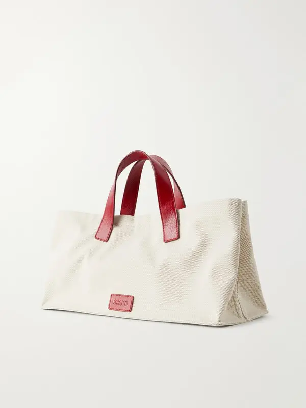Staud Adolfo Port Logo Embroidered Canvas Tote