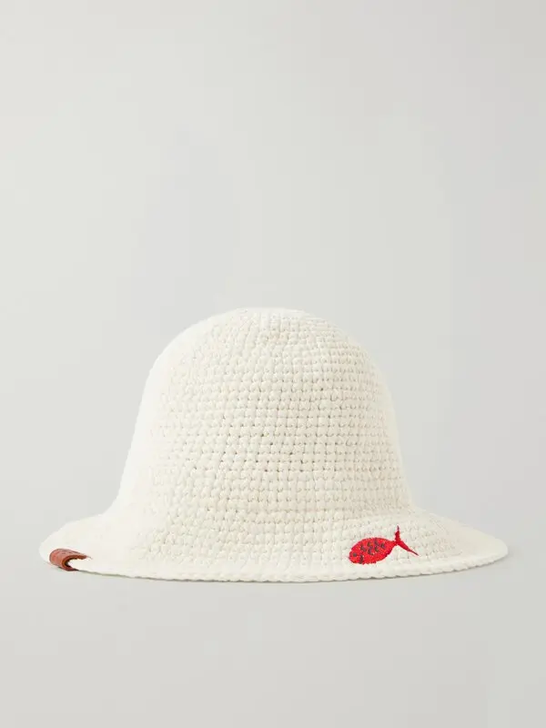 Staud Adolfo Meyers Crocheted Hat With Embroidered Logo - Neutrals