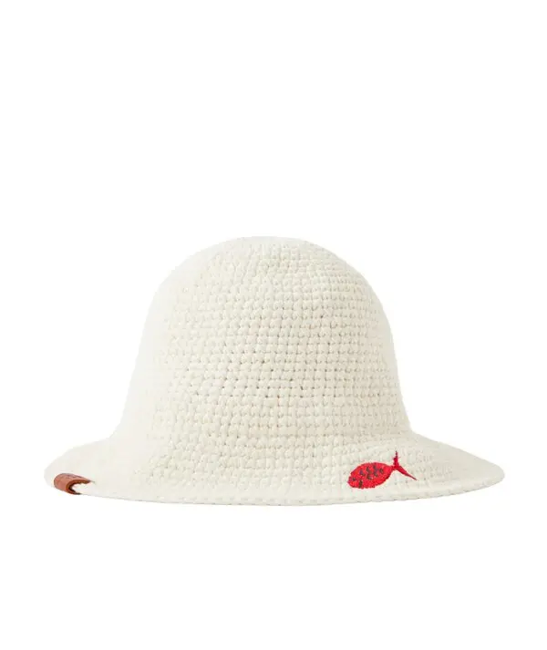 Staud Meyers Crocheted Cotton Bucket Hat With Embroidered Logo - Neutrals
